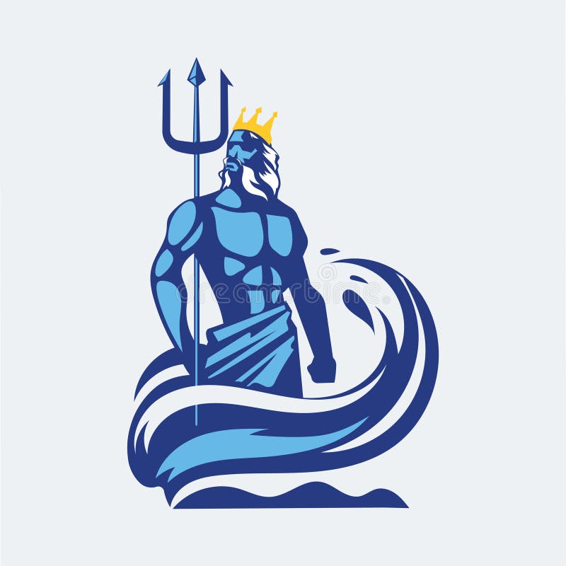 Poseidon or Neptune Wielding a Trident with Waves Stock Illustration ...