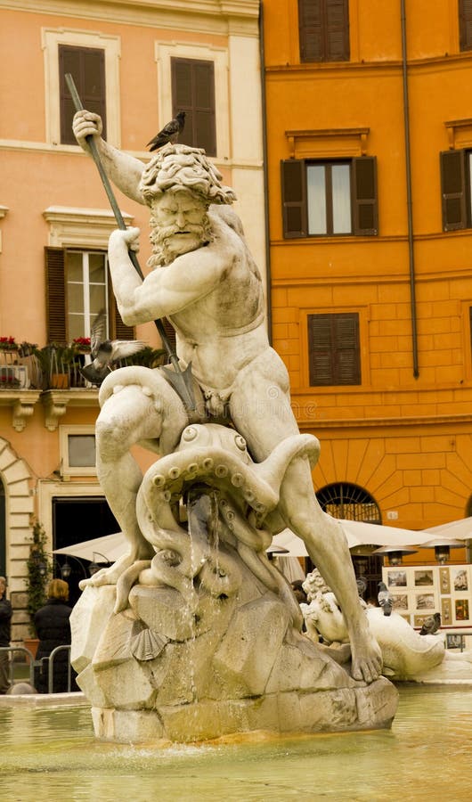 Detail of Poseidon Statue and Fountain , Piazza Navona, Rome, Italy ...