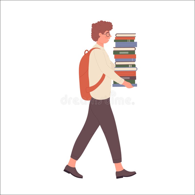 Nerd Boy Carrying Stack of Books Stock Vector - Illustration of geek ...