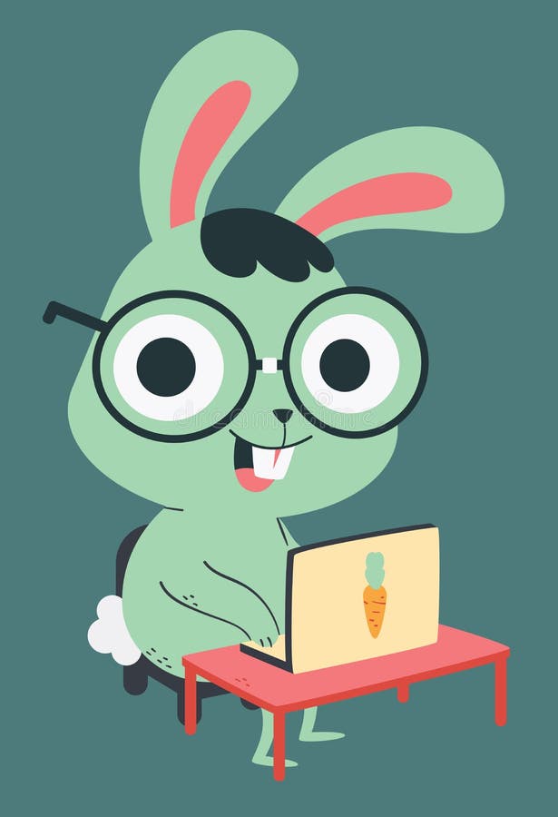 Nerd Bunny in Front of a Computer Stock Vector - Illustration of easter ...