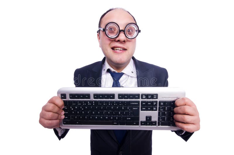 Nerd Businessman with Computer Keyboard Stock Image - Image of nerd ...