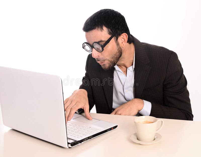 Nerd Businessman in Funny Glasses at Work Stock Image - Image of alone ...