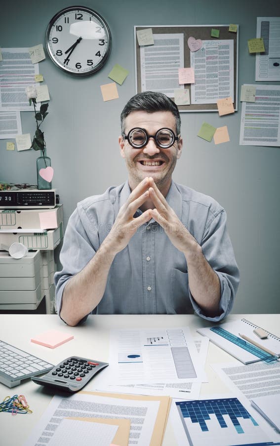 Nerd businessman at work stock photo. Image of caricature - 181056830