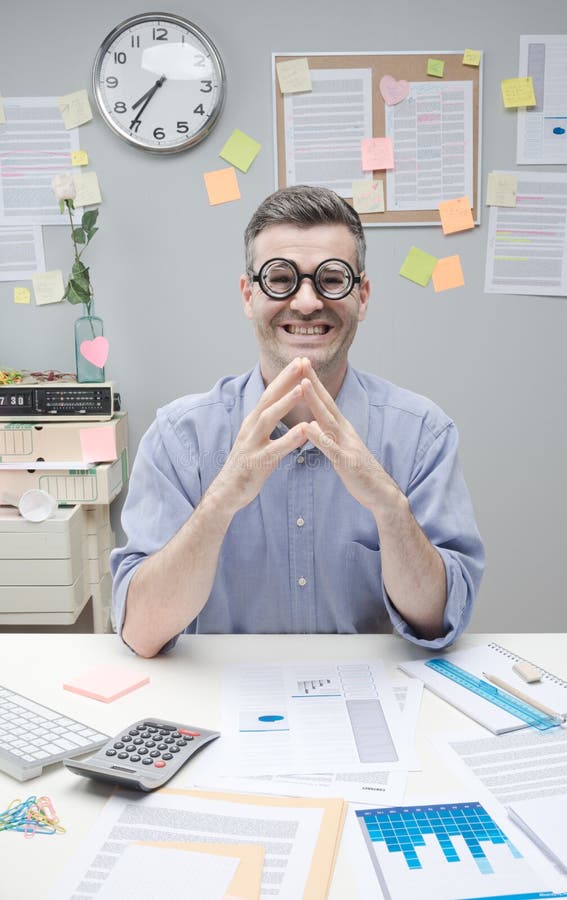 Nerd businessman at work stock photo. Image of cheerful - 46740842