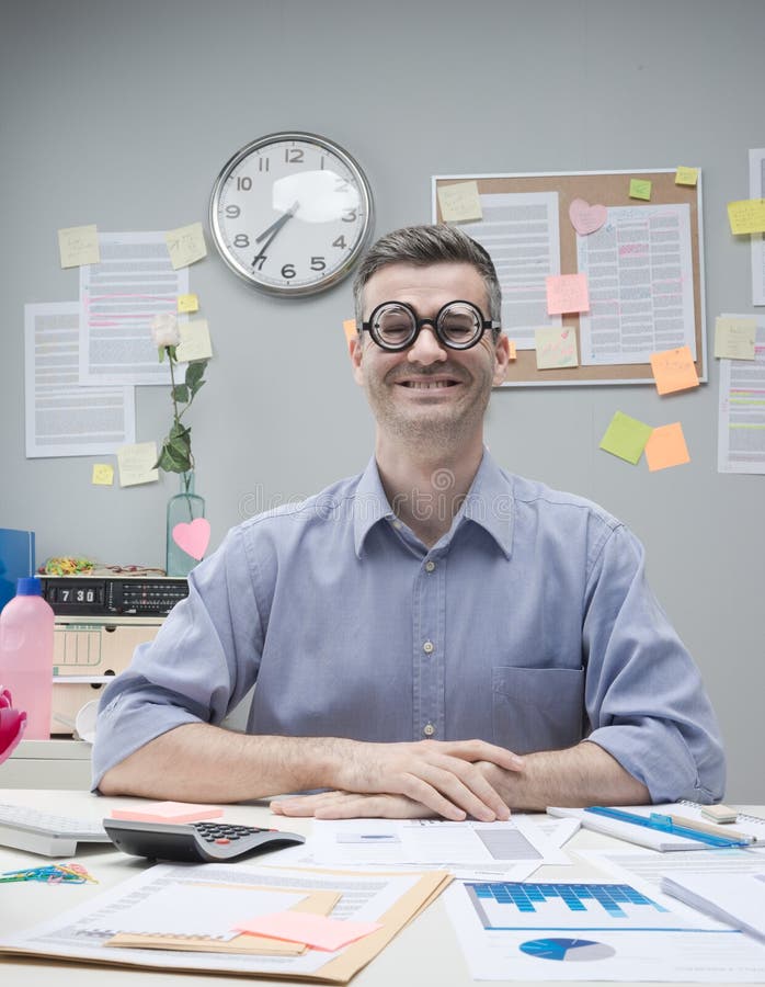 Nerd businessman at work stock photo. Image of cheerful - 46740842