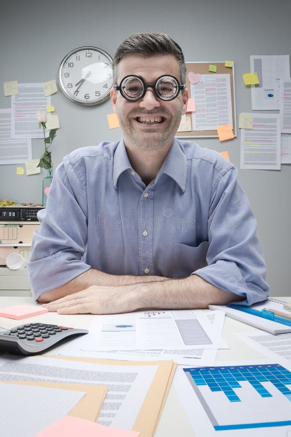 Nerd businessman at work stock photo. Image of cheerful - 46740842