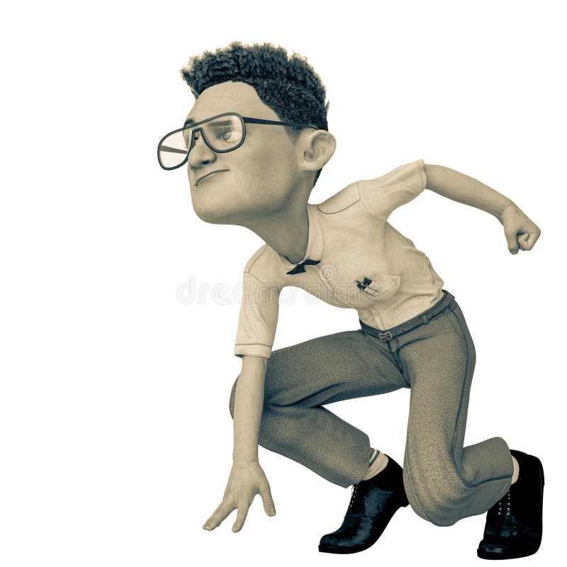 Nerd Cartoon Running and Crying Stock Illustration - Illustration of ...