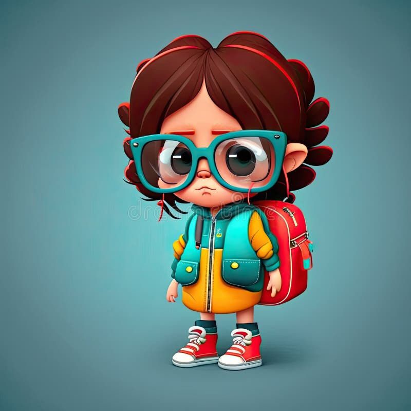 Nerd Child Wearing Big Glasses and Backpack on Color Background ...