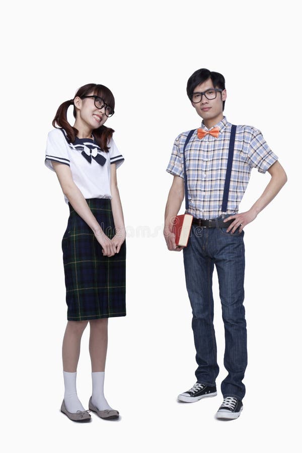 Nerd and Punk Girl, Opposite, Studio Shot Stock Image - Image of ...