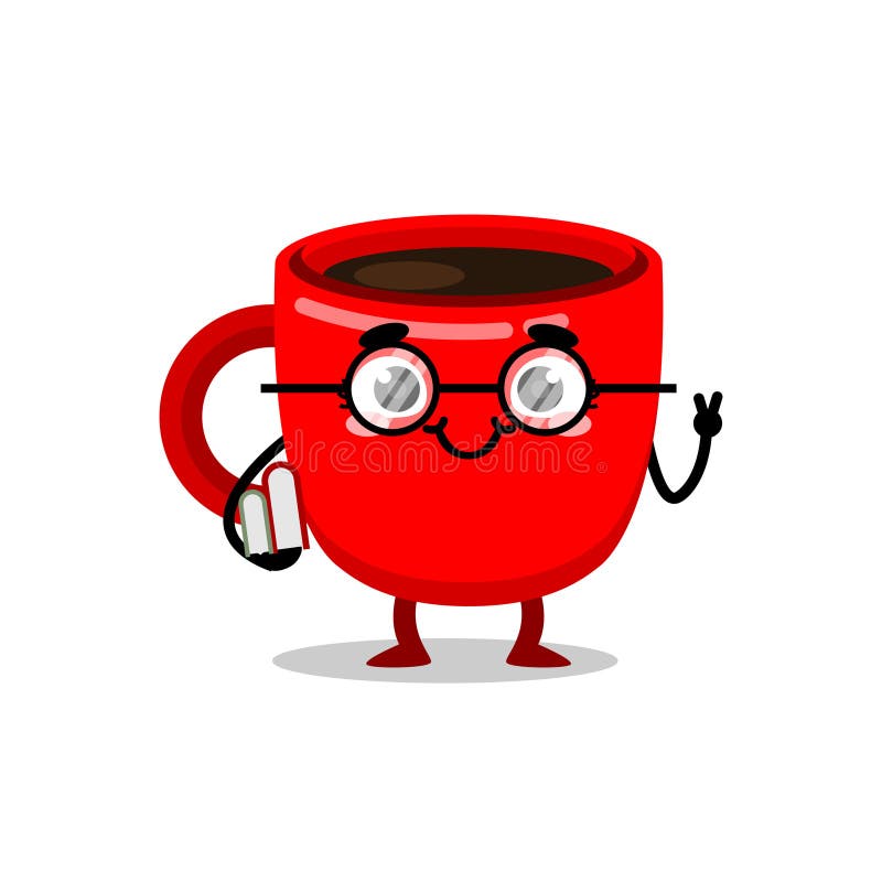 Nerd Cup Drink Mascot Character Holding a Book Stock Vector ...