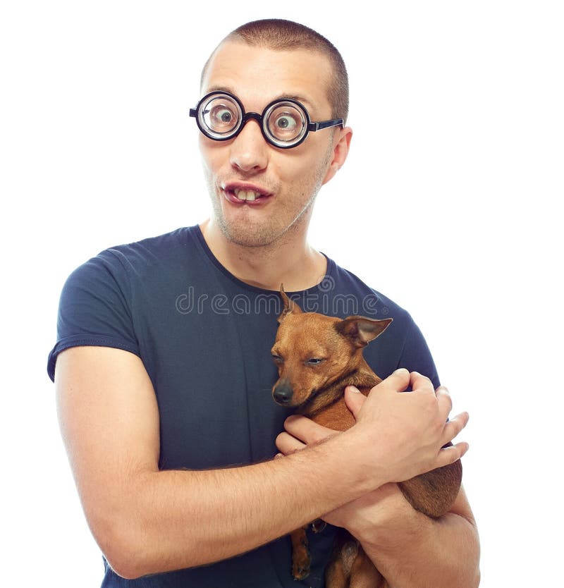 Nerd and dog stock photo. Image of loser, scientist, expression - 42019478