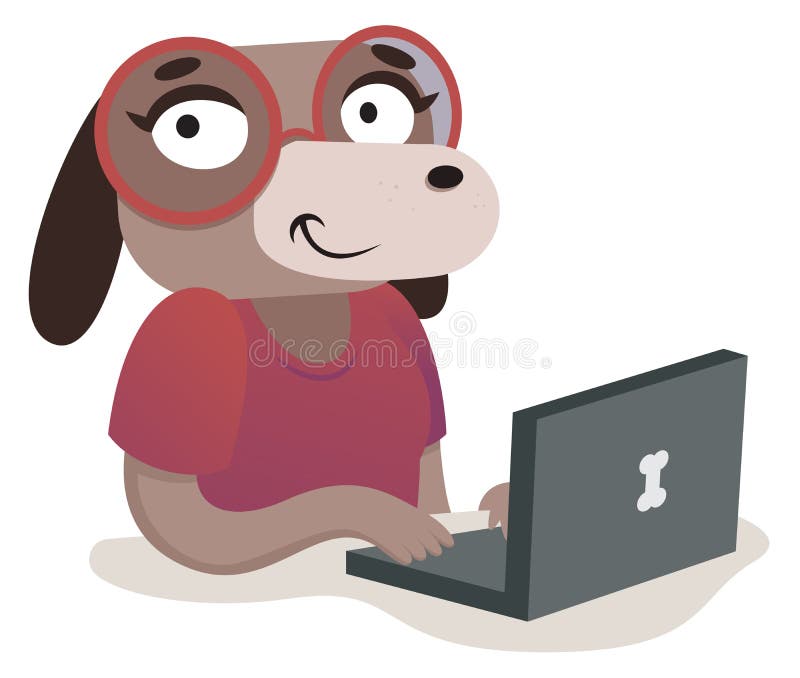 Nerd Dog Girl Using a Computer Stock Vector - Illustration of glasses ...
