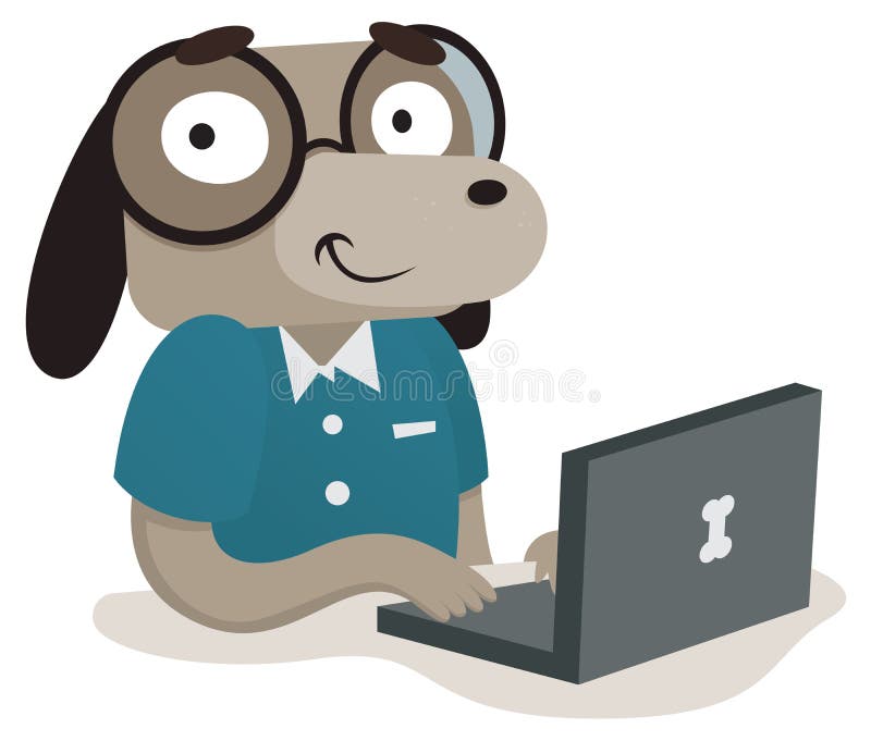 Nerd Dog Using a Computer stock vector. Illustration of glasses - 58534762