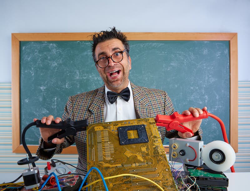 Nerd Electronics Technician Retro Silly Expression Stock Image - Image ...