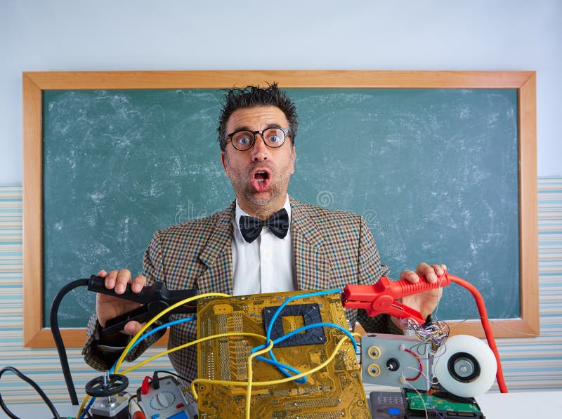 Nerd Electronics Technician Short Circuit Lightning Stock Image - Image ...