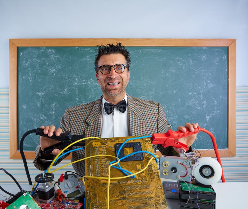 Nerd Electronics Technician Short Circuit Lightning Stock Image - Image ...