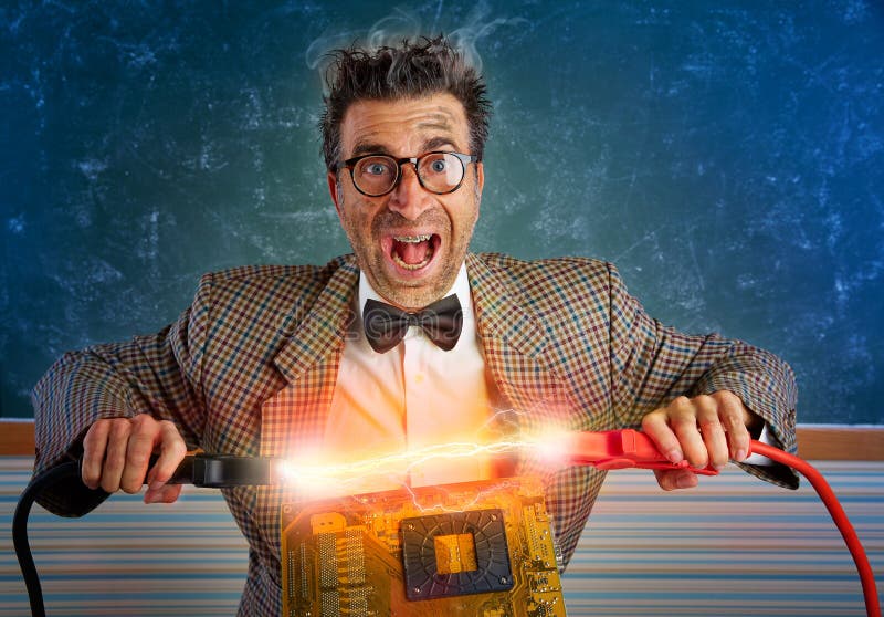 Nerd Electronics Technician Short Circuit Lightning Stock Image - Image ...