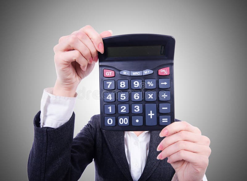 Nerd Man with Calculator in Mouth Against Grey Wall Stock Photo - Image ...