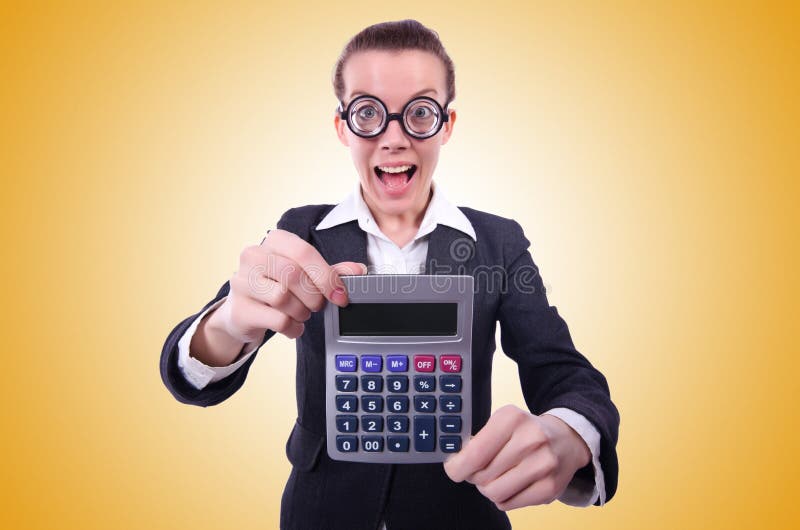 The Nerd Female Accountant with Calculator Stock Photo - Image of ...