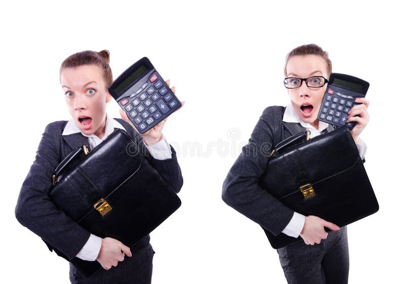 The Nerd Female Accountant with Calculator Stock Photo - Image of funny ...