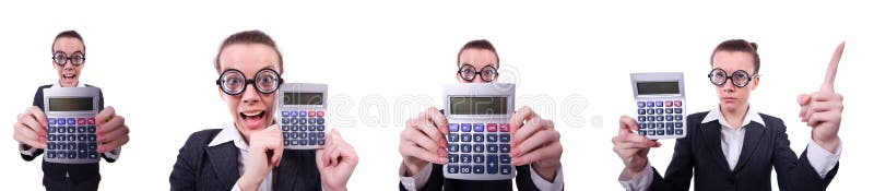 The Nerd Female Accountant with Calculator Stock Photo - Image of ...