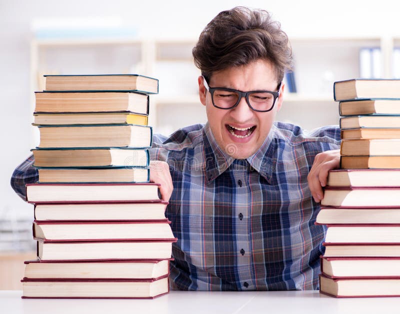 Nerd Funny Student Preparing for University Exams Stock Image - Image ...