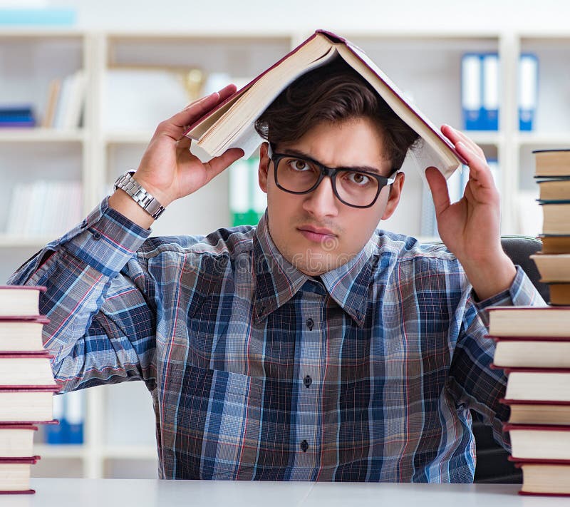 Nerd Funny Student Preparing for University Exams Stock Photo - Image ...