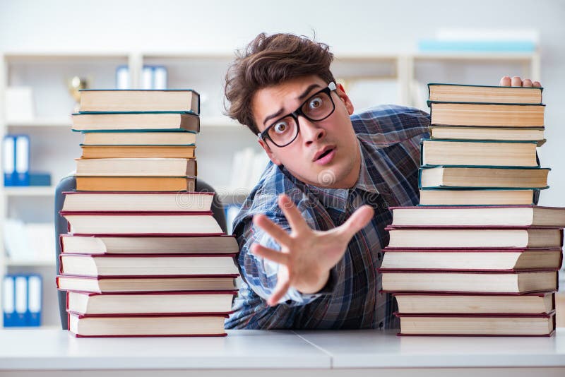 The Nerd Funny Student Preparing for University Exams Stock Image ...