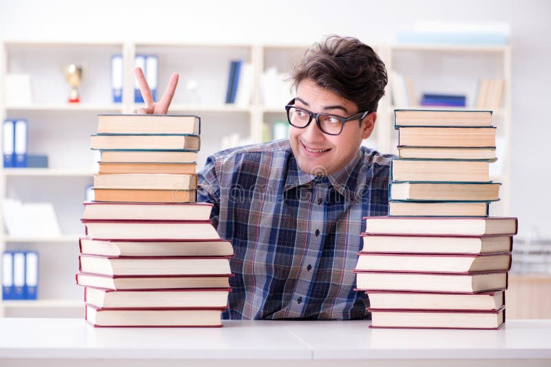 The Nerd Funny Student Preparing for University Exams Stock Photo ...