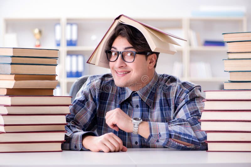 The Nerd Funny Student Preparing for University Exams Stock Image ...