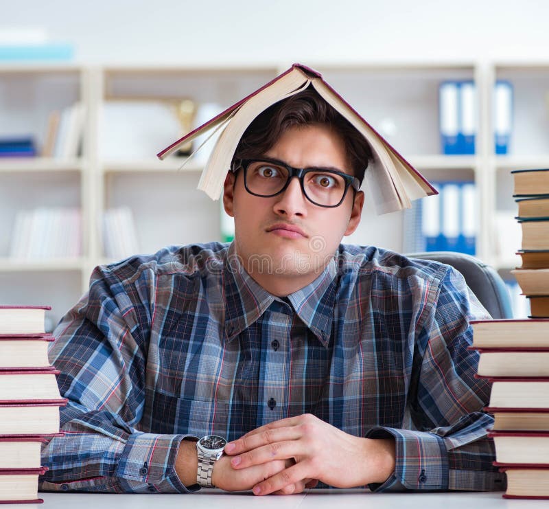 Nerd Funny Student Preparing for University Exams Stock Image - Image ...