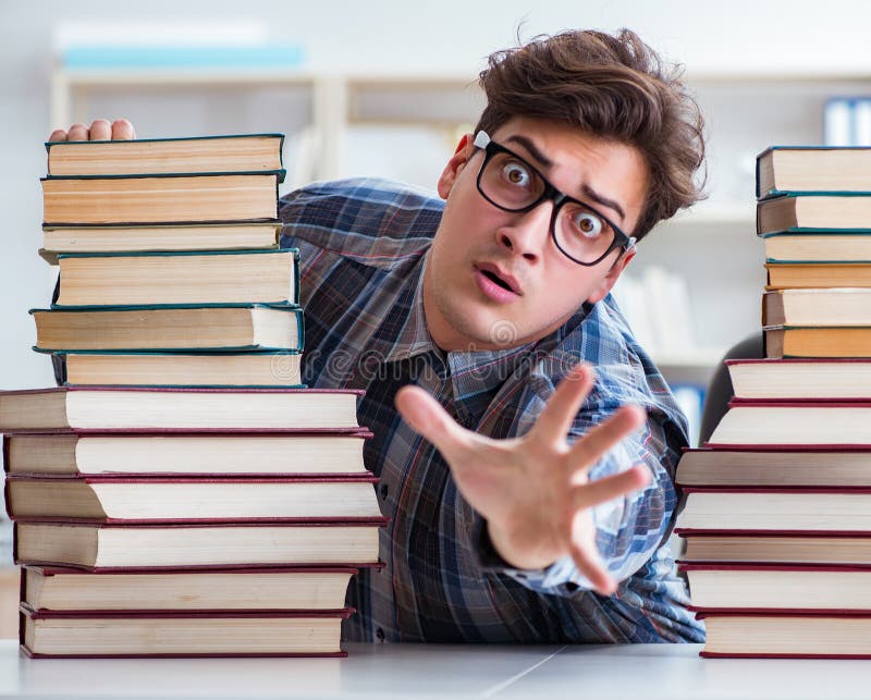 Nerd Funny Student Preparing for University Exams Stock Image - Image ...