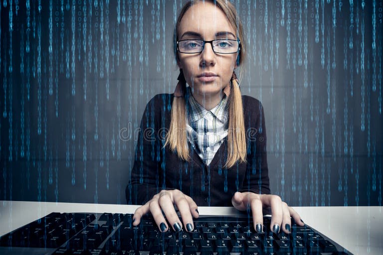Nerd girl hacker stock photo. Image of digital, code - 58044376