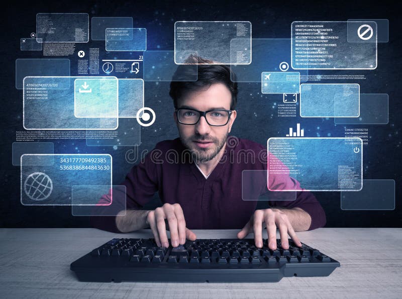 Nerd with Glasses Hacking Websites Stock Photo - Image of concept ...