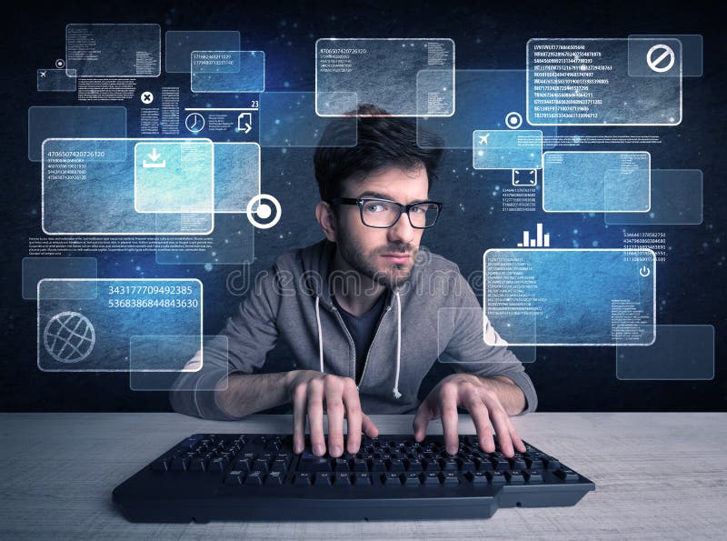 Nerd With Glasses Hacking Websites Stock Photo - Image of caucasian ...