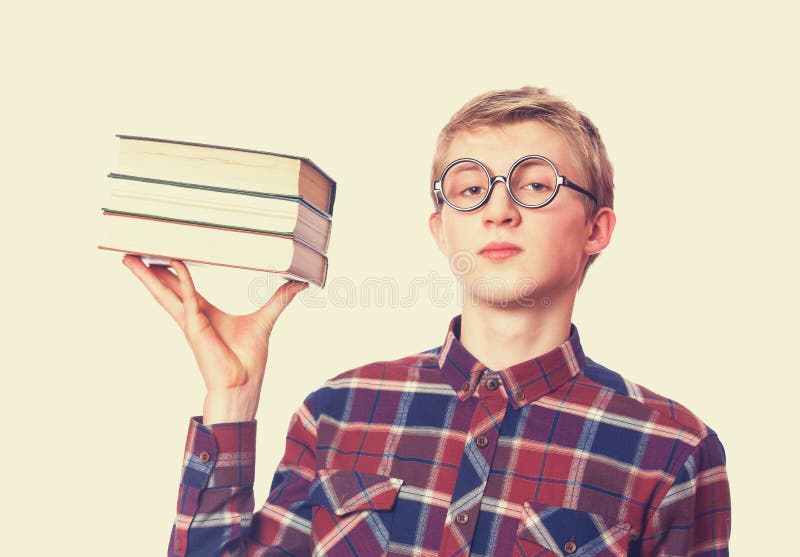 Nerd guy with books stock image. Image of geek, person - 37677157