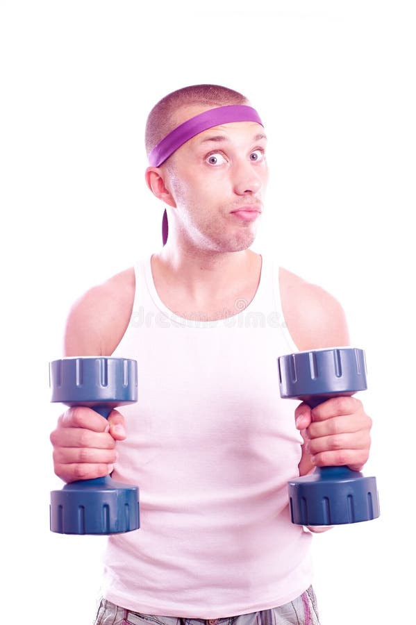 Nerd guy with dumbbells stock photo. Image of bicep, heavy - 42826304