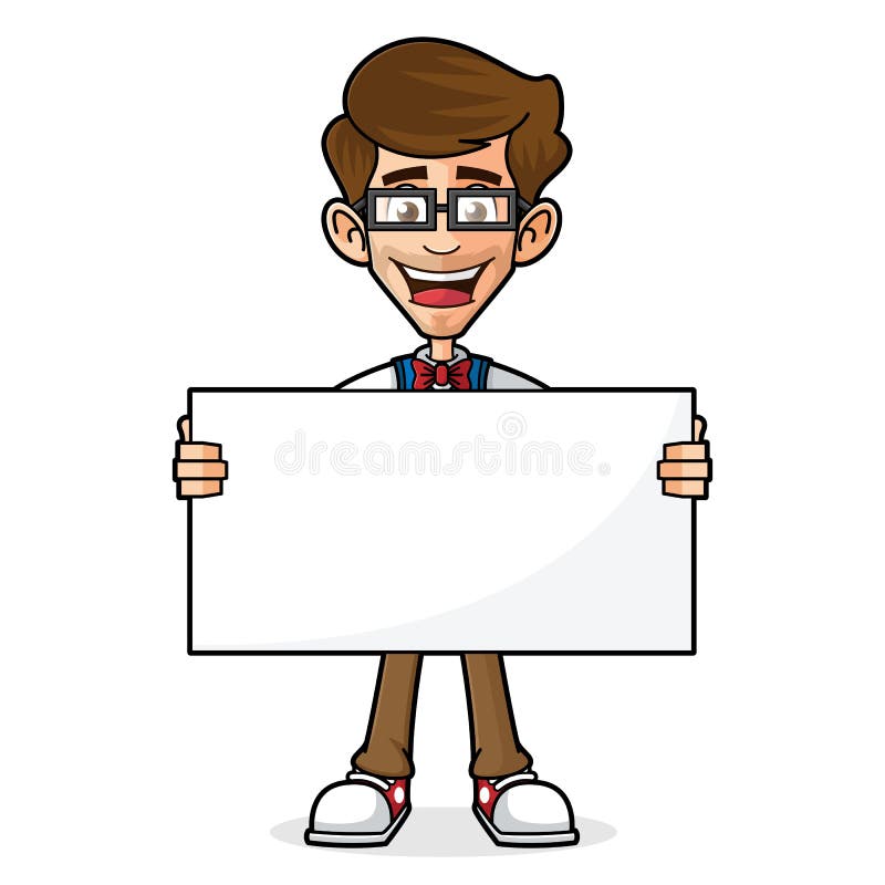 Nerd Guy Holding Blank Sign Stock Vector - Illustration of mascot ...
