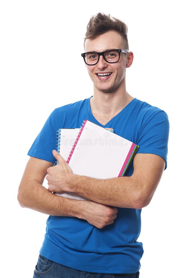 Nerd guy with notebooks stock photo. Image of standing - 37800622
