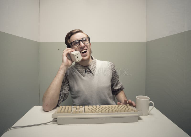 Nerd guy on the phone stock image. Image of male, desktop - 37272519