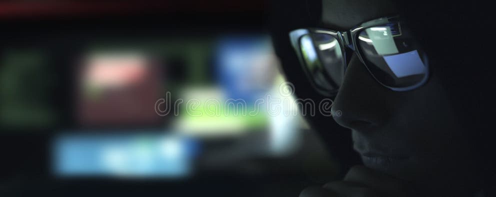 Nerd Hacker with Glasses in the Dark Stock Photo - Image of hacker ...