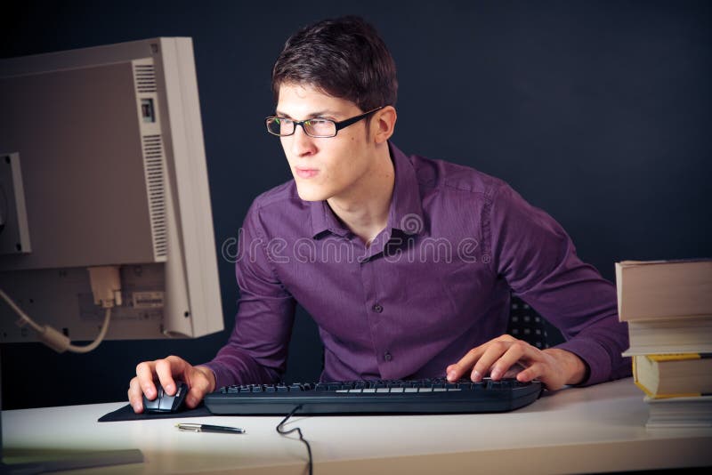Nerd with Smoke Coming Out of His Pc Stock Photo - Image of shocked ...