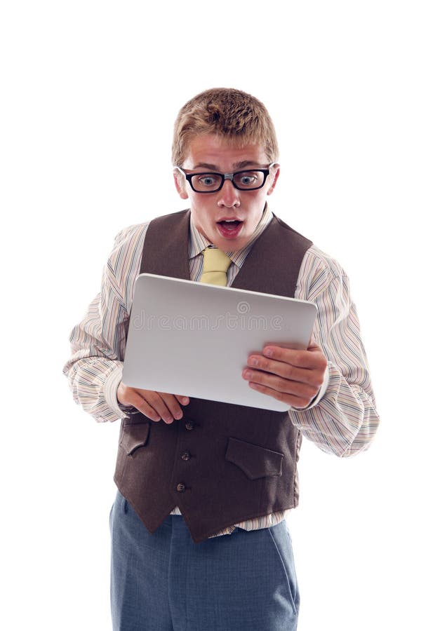 Nerd with his tablet stock photo. Image of caucasian - 26130718