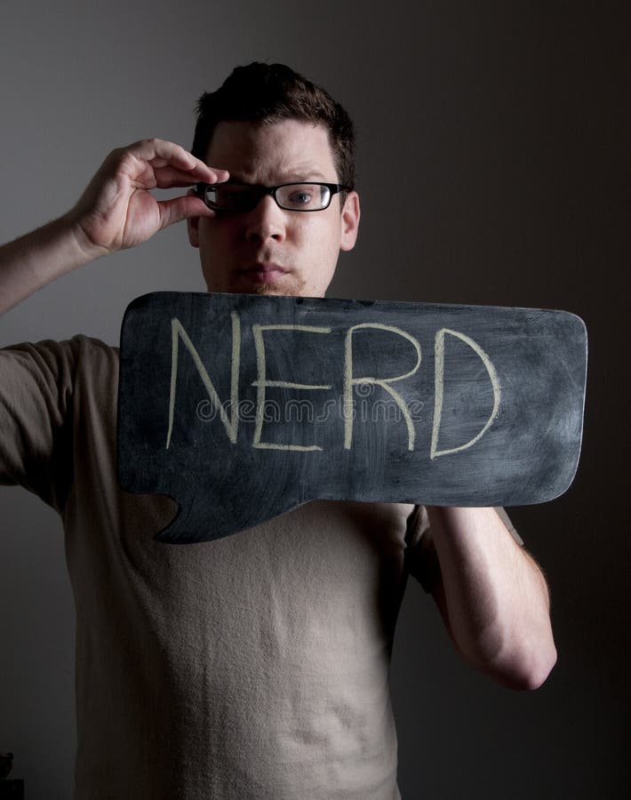 Nerd Holding Sign stock photo. Image of bubble, posing - 23209150