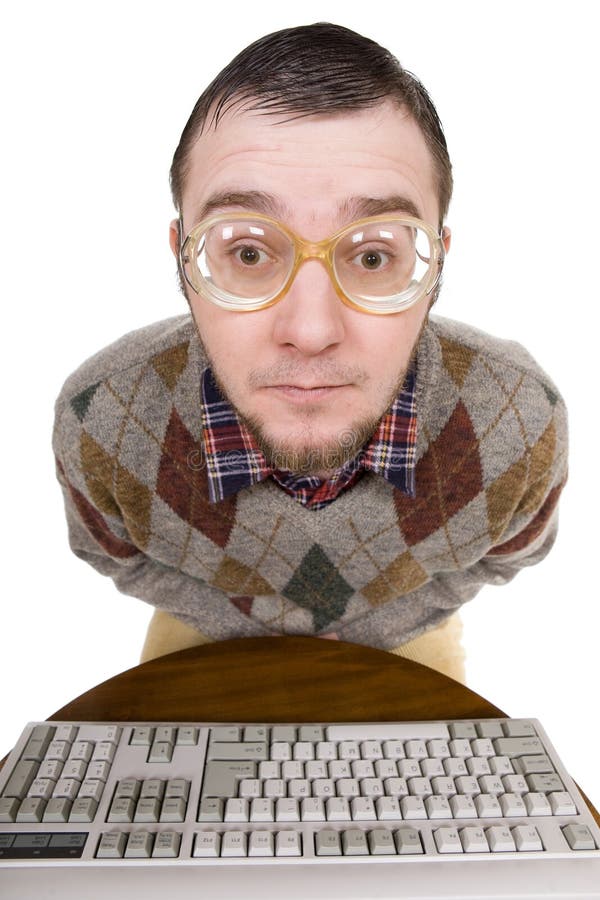 Nerd with keyboard stock image. Image of looking, shoulders - 12956339
