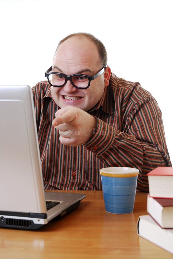 Nerd with laptop stock image. Image of balding, inform - 17289287