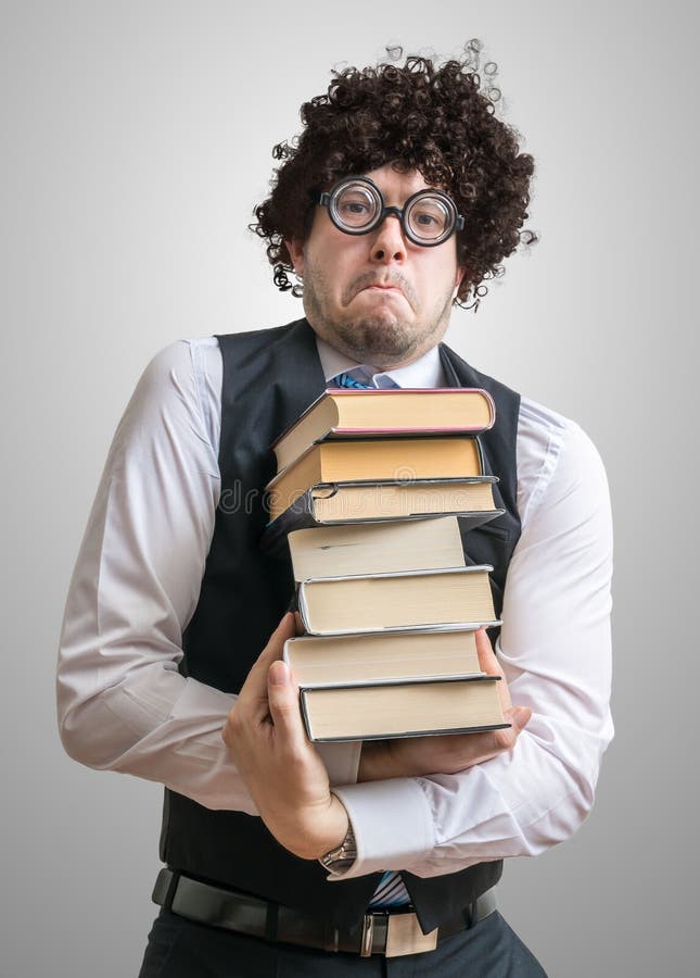 Nerd Man Holds Many Books in Hands Stock Photo - Image of learn, nerdy ...