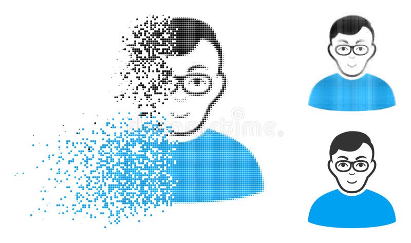 Fragmented Dotted Halftone Nerd Man Icon with Face Stock Vector ...