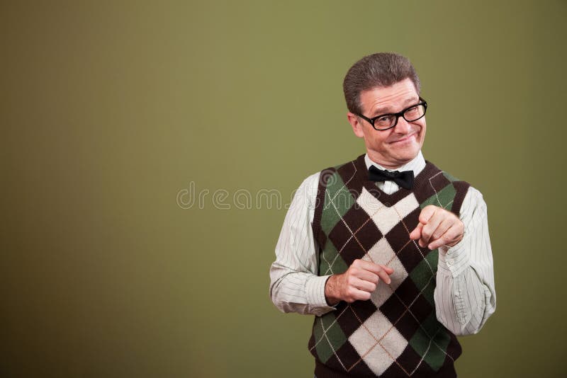 Nerd Man Pointing Index Finger Stock Image - Image of retro, professor ...