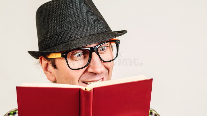 Nerd Man Reading Book. Book Lover Stock Photo - Image of library ...